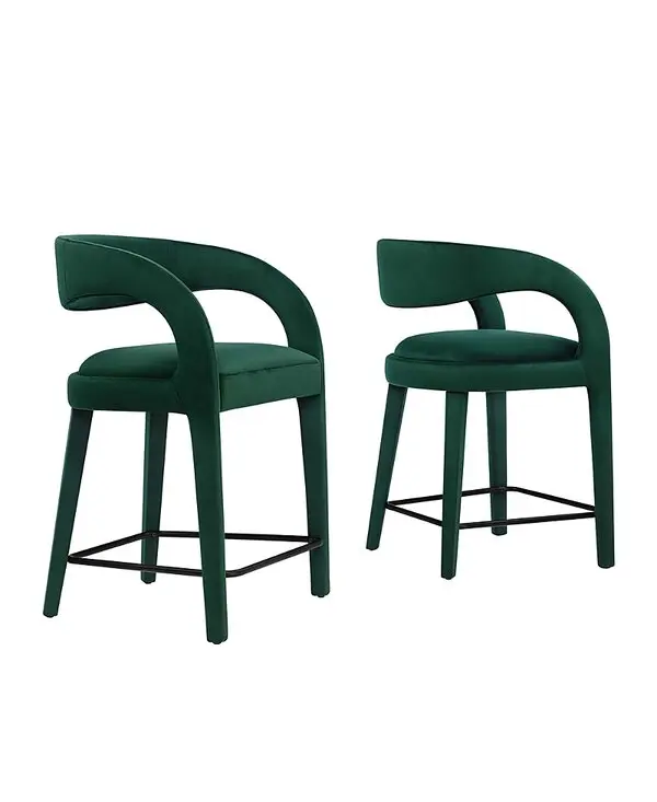 MODWAY Pinnacle Performance Velvet Counter Stool Set Of 2 - Green Black