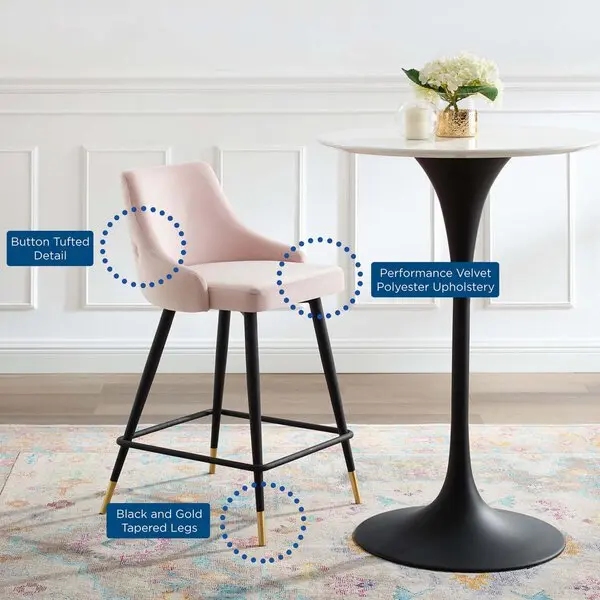 MODWAY Adorn Performance Velvet Counter Stool - Pink
