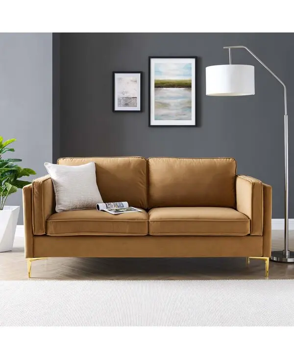 MODWAY Kaiya Performance Velvet Sofa - Cognac