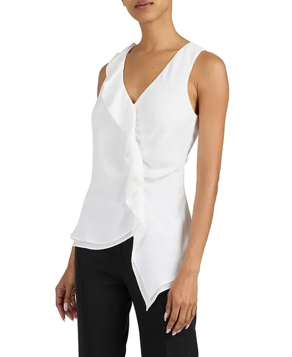 Santorelli Tyra Sleeveless Top With Asymmetric Ruffles - Alabaster