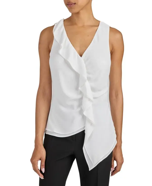 Santorelli Tyra Sleeveless Top With Asymmetric Ruffles - Alabaster