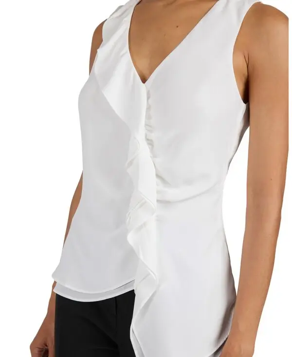 Santorelli Tyra Sleeveless Top With Asymmetric Ruffles - Alabaster