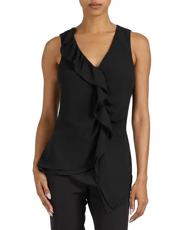 Santorelli Tyra Sleeveless Top With Asymmetric Ruffles