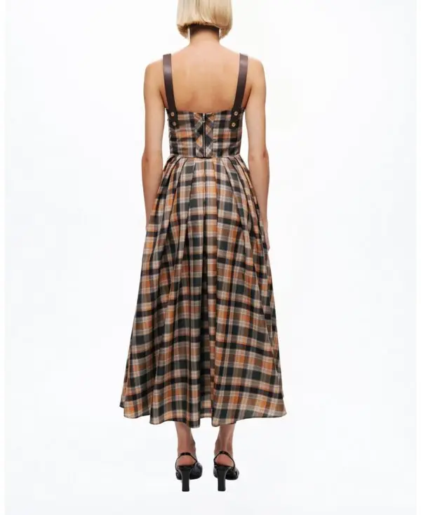 brown plaid maxi dress Arah Asymmetric Satin Lace Midi Dress in Brown Dress, Women's Asymmetric Midi Dress, Satin Lace V-Neck Sleeveless, SOERA