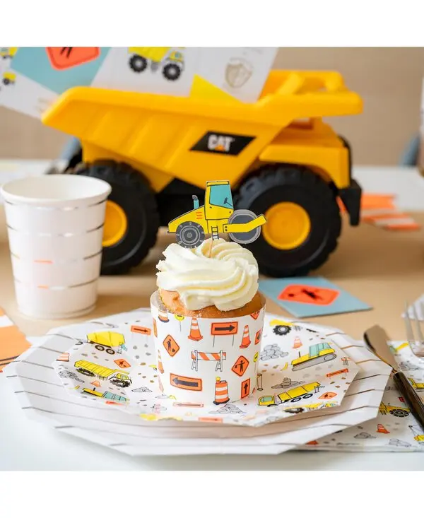 JOLLITY & CO Under Construction Cupcake Decorating Set, Set Of 24 Liners And Toppers