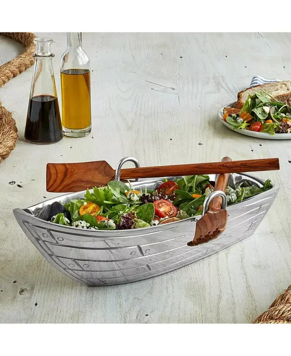 UNCOMMON GOODS Row Boat Serving Bowl With Wood Serving Utensils