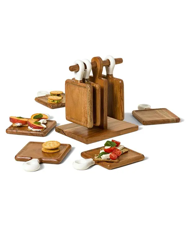 UNCOMMON GOODS Appetizer Boards With Stand Set Of 8 - Brown