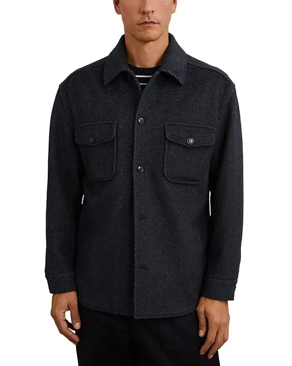 REISS Herringbone Twin Pocket Shirt Jacket - Navy