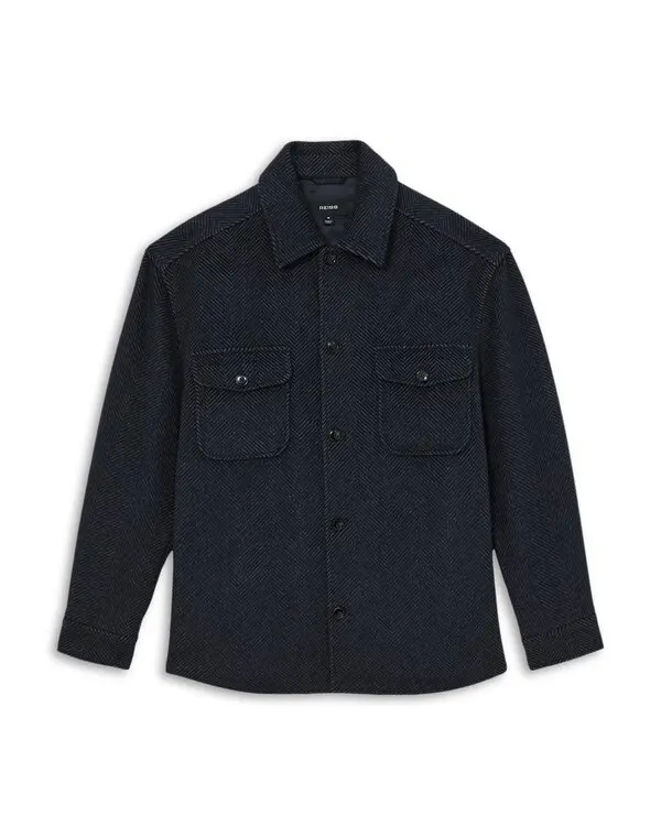 REISS Herringbone Twin Pocket Shirt Jacket - Navy