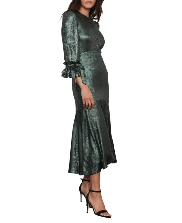 Mint Velvet Women's Metallic Midi Dress - Green - Size 8