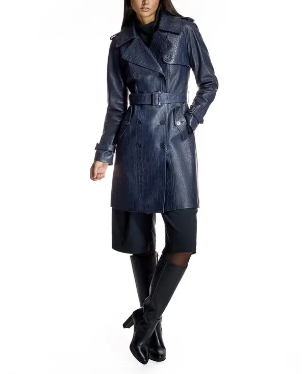 MAXIMILIAN Croc-stamped Lamb Leather Trench Coat