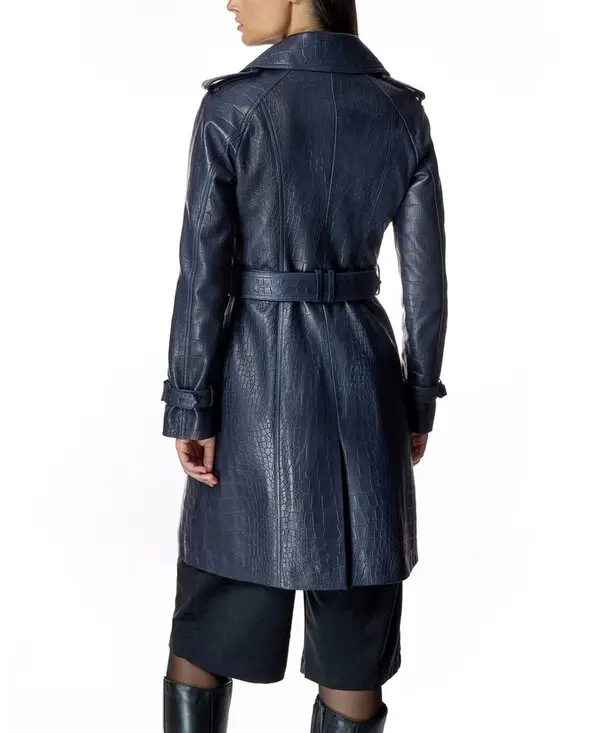 MAXIMILIAN Croc-stamped Lamb Leather Trench Coat