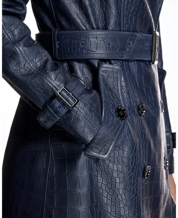MAXIMILIAN Croc-stamped Lamb Leather Trench Coat