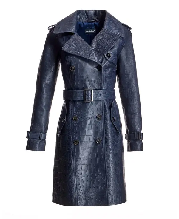 MAXIMILIAN Croc-stamped Lamb Leather Trench Coat