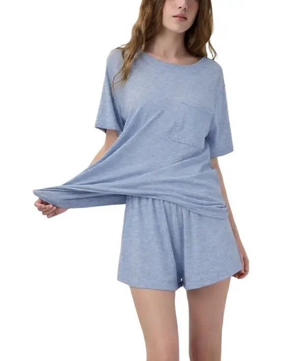 Lunya Organic Pima Tee Short Set - Cloud Blue Heather