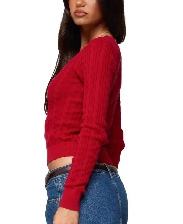 EDIKTED Ashlee V-neck Cable Knit Top