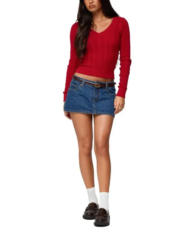 EDIKTED Ashlee V-neck Cable Knit Top