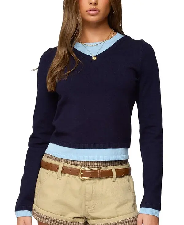 EDIKTED Marthie Layered Knit V-neck Top