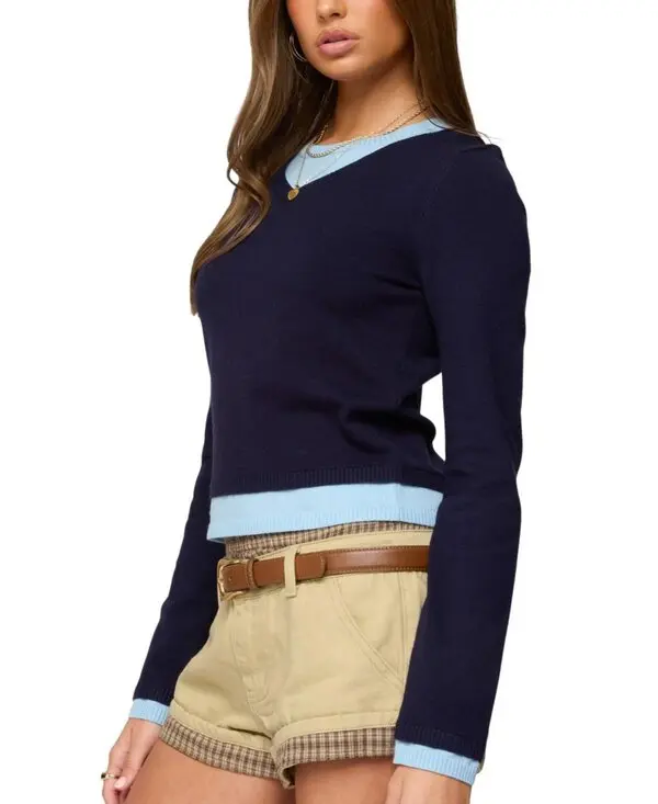 EDIKTED Marthie Layered Knit V-neck Top
