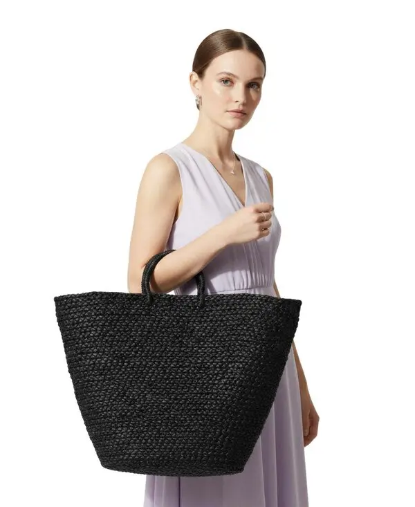 INDEGO AFRICA Braided Raffia Tote Bag - Black