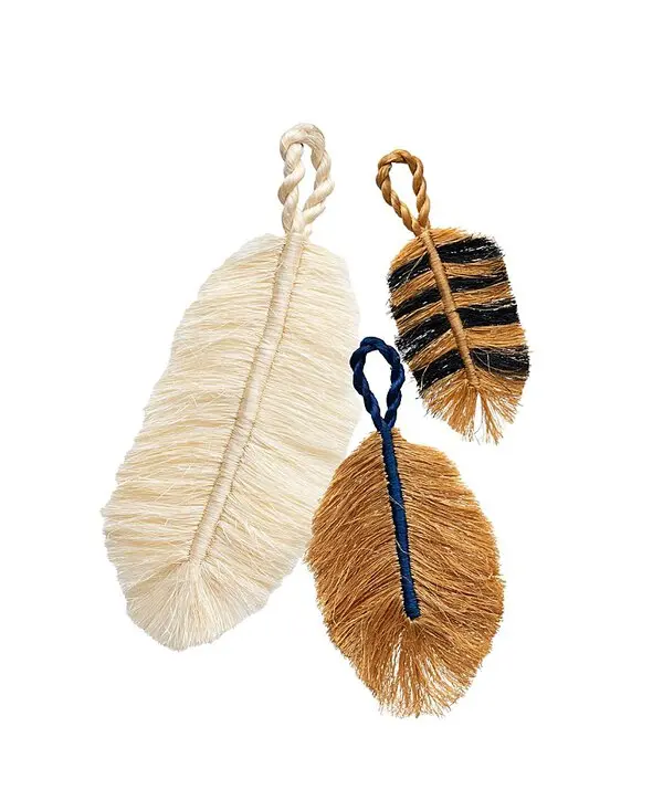 INDEGO AFRICA Feather Bag Charms Set Of 3 - Natural