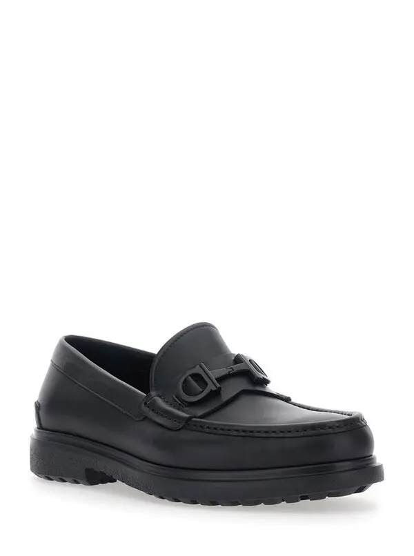 Ferragamo Tobia Loafers With Metal Gancini Detail In Black  display picture 1