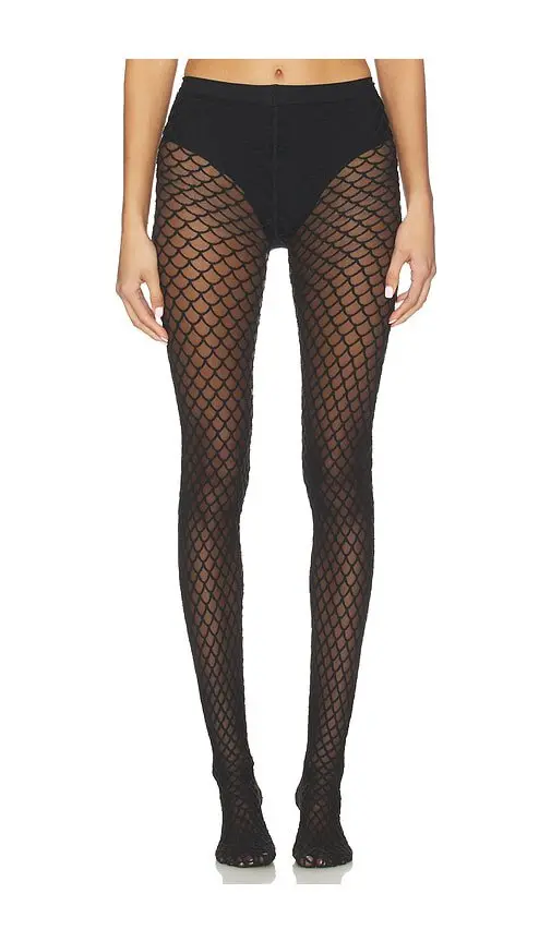 Wolford Velvet Net Illusion Tights - Black & Black