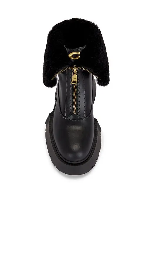COACH Leah Platform Shearling Zip Bootie - Black