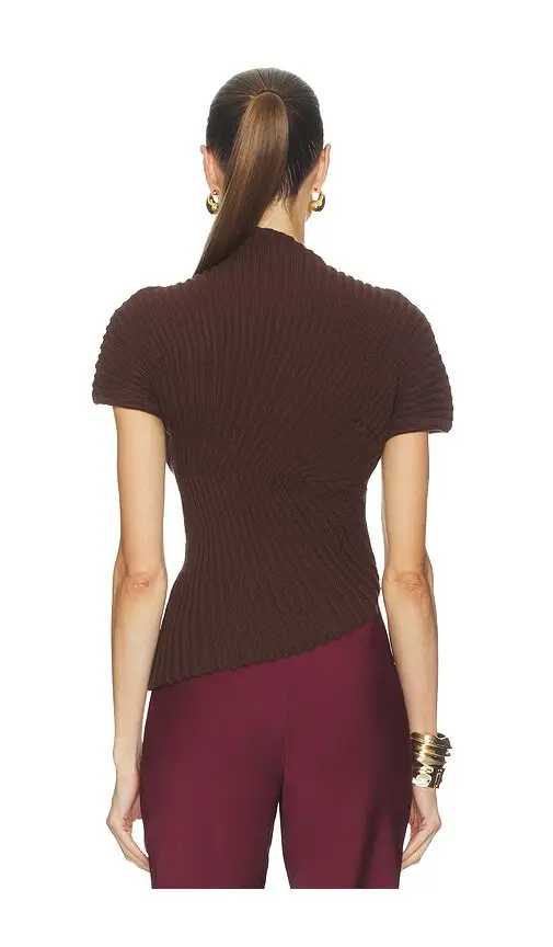 Cult Gaia Ribbed Knit Top With Asymmetrical Hem And Flared Cap Sleeves - Java