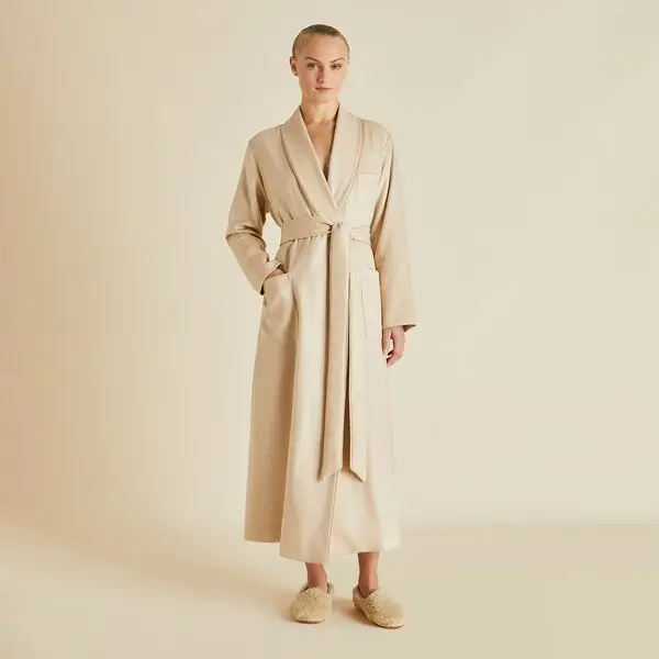 Olivia Von Halle Logan Muscat Robe - Beige