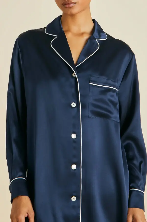 Olivia Von Halle Poppy Navy Nightshirt - Navy Blue