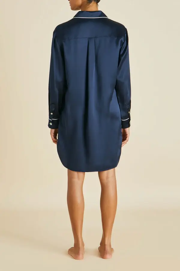 Olivia Von Halle Poppy Navy Nightshirt - Navy Blue