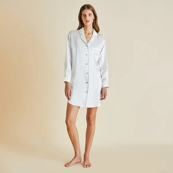 Olivia Von Halle Poppy Ivory Oyster Nightshirt - Ivory White