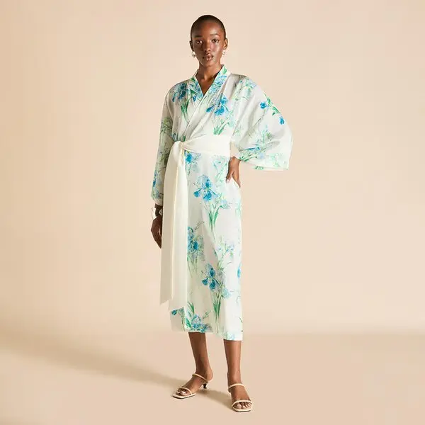 Olivia Von Halle Amaya Samphire Floral Robe - Ivory