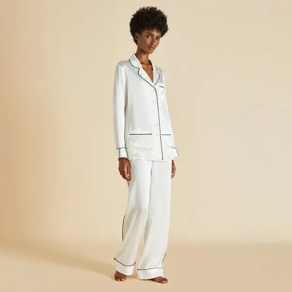 Olivia Von Halle Coco Jet Black Pajamas - Ivory