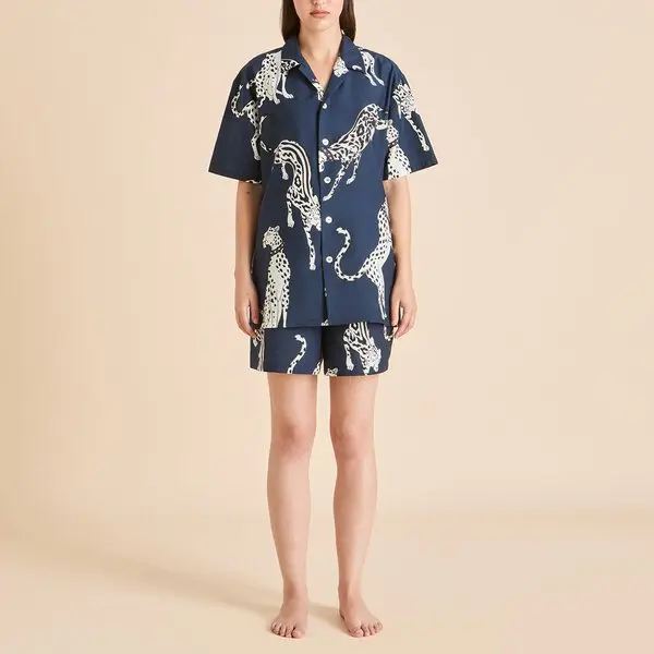 Olivia Von Halle Emeli Ziegfeld Leopard Pajamas - Blue