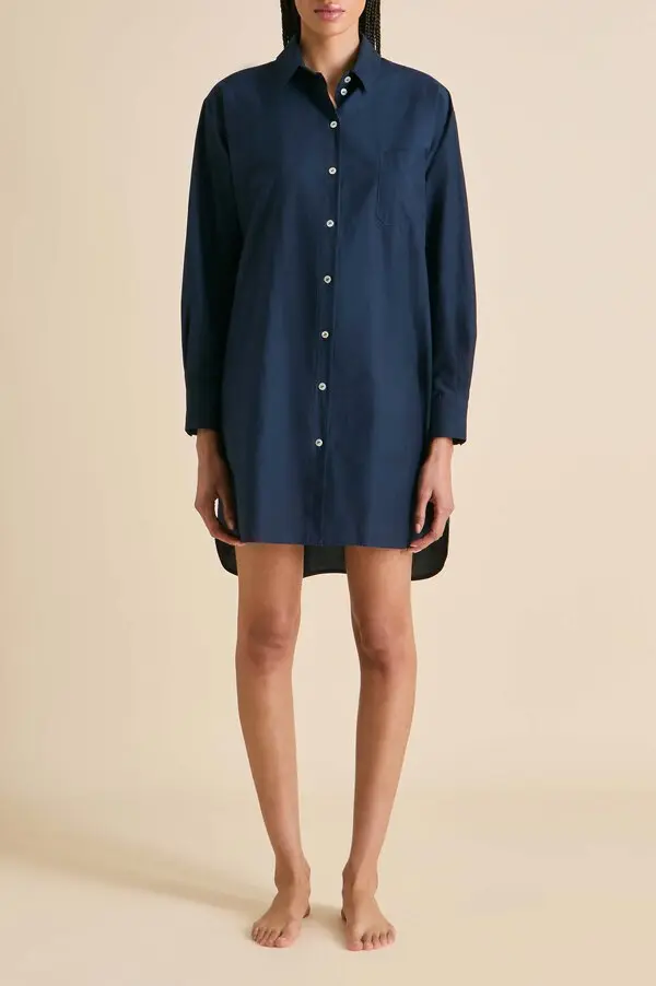 Olivia Von Halle Celeste Navy Nightshirt