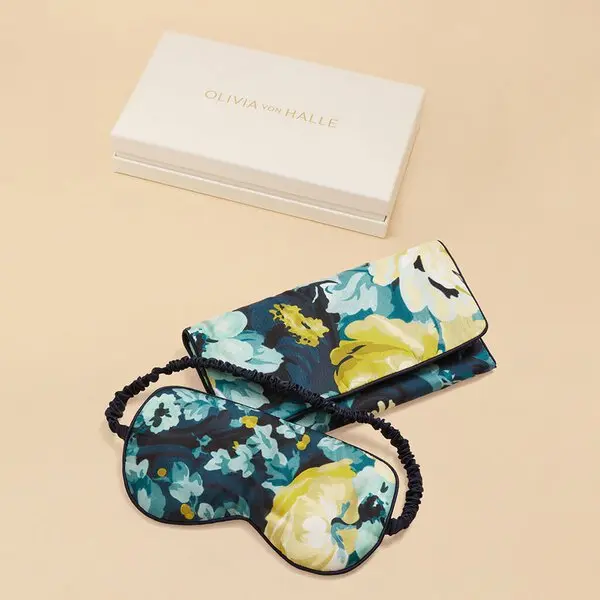 Olivia Von Halle Audrey Nocturne Floral Eye Mask - Blue