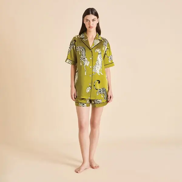 Olivia Von Halle Ingo Chanson Leopard Pajamas - Green