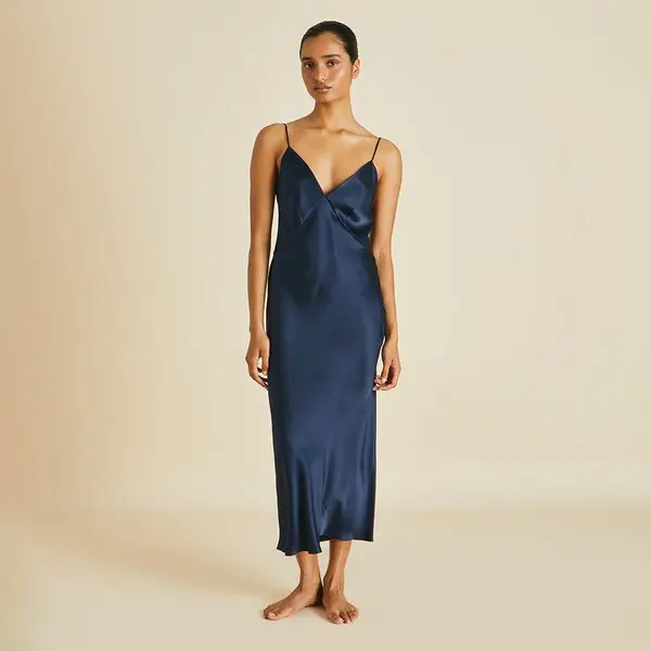Olivia Von Halle Issa Slip Dress - Navy Blue