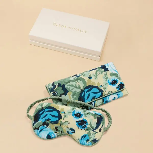 Olivia Von Halle Audrey Jardin Floral Eye Mask - Blue