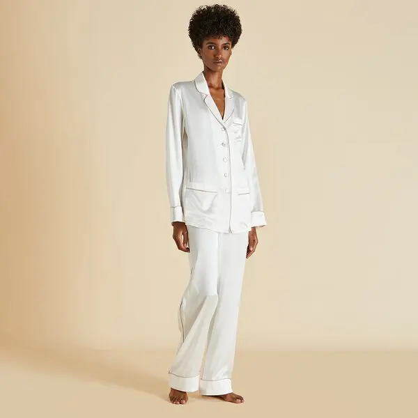 Olivia Von Halle Coco Ivory Oyster Pajamas - Ivory White