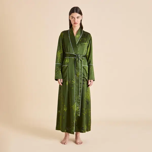 Olivia Von Halle Capability Cosmos Leopard Robe - Green