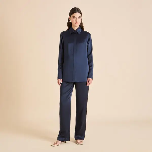 Olivia Von Halle Bacall Navy Pajamas - Navy Blue