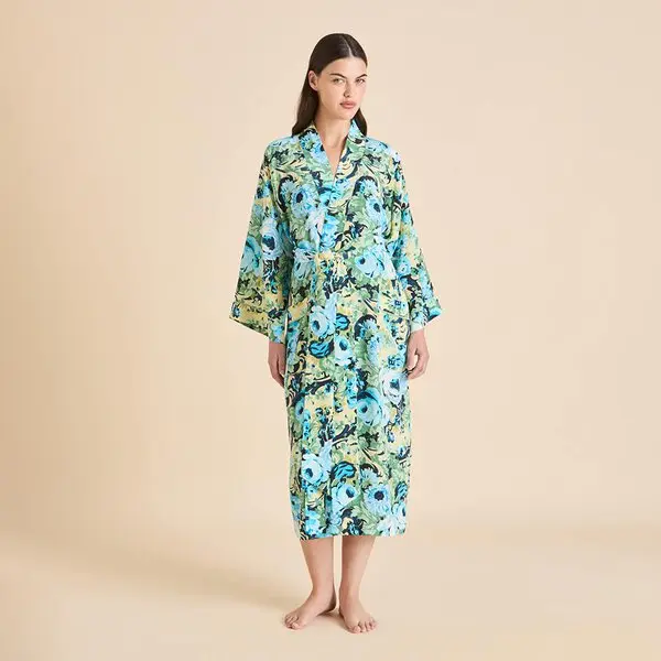 Olivia Von Halle Sabine Jardin Floral Robe - Blue