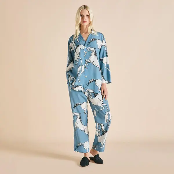 Olivia Von Halle Casablanca Cordelia Horse Pajamas - Blue