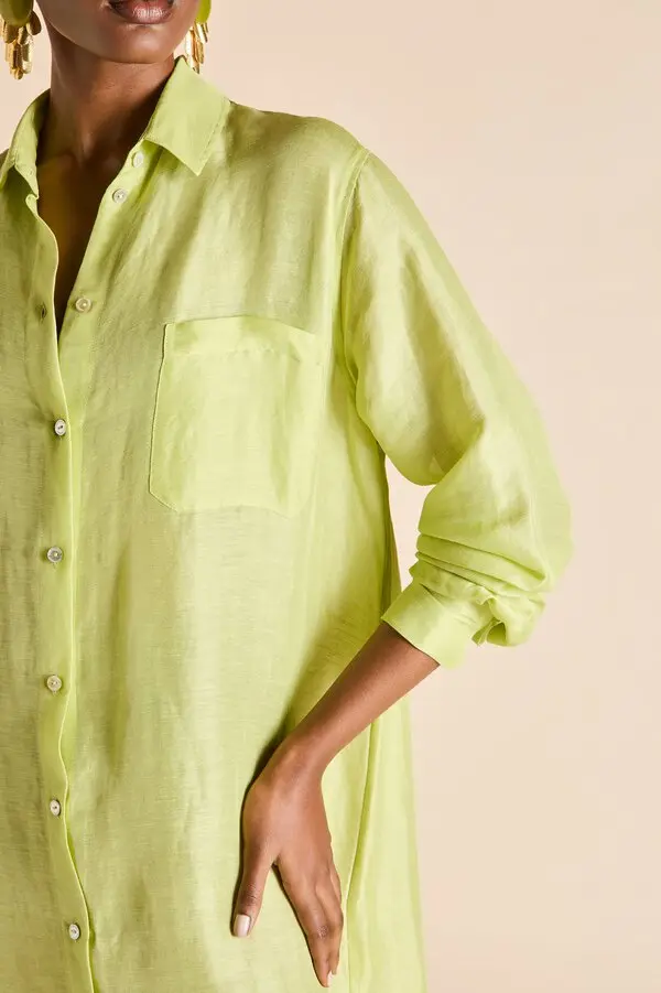 Olivia Von Halle Phoebe Celery Shirt Dress - Green | Editorialist