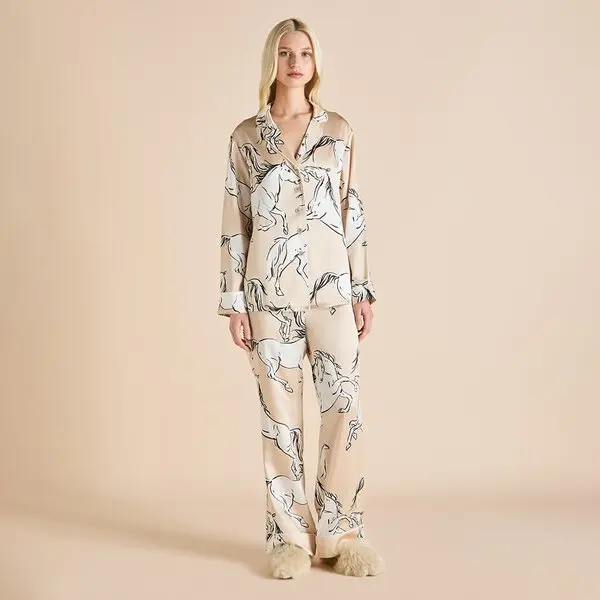 Olivia Von Halle Lila Clementine Horse Pajamas - Caramel