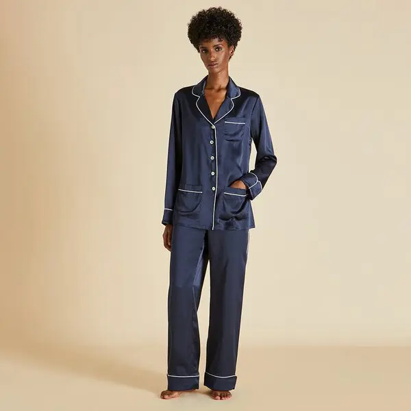 Olivia Von Halle Coco Navy Pajamas - Navy Blue