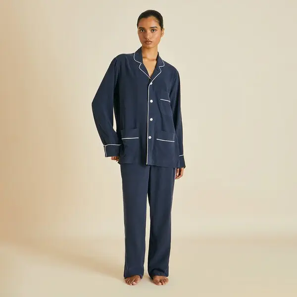 Olivia Von Halle Laurent Navy Pajamas - Navy Blue